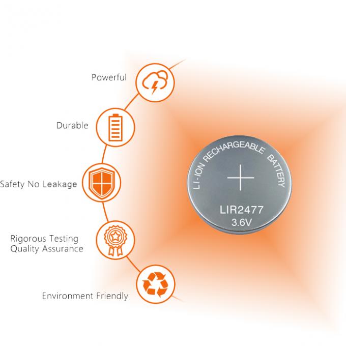 3.6V 200mAh LIR2477 Rechargeable Button Battery Lithium Cell Coin